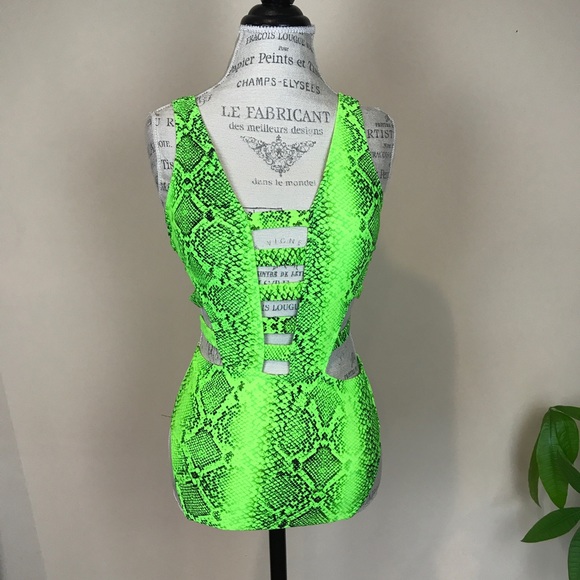 Swim | Snake Skin Croc Lime Green Strappy Swim Suit | Poshmark